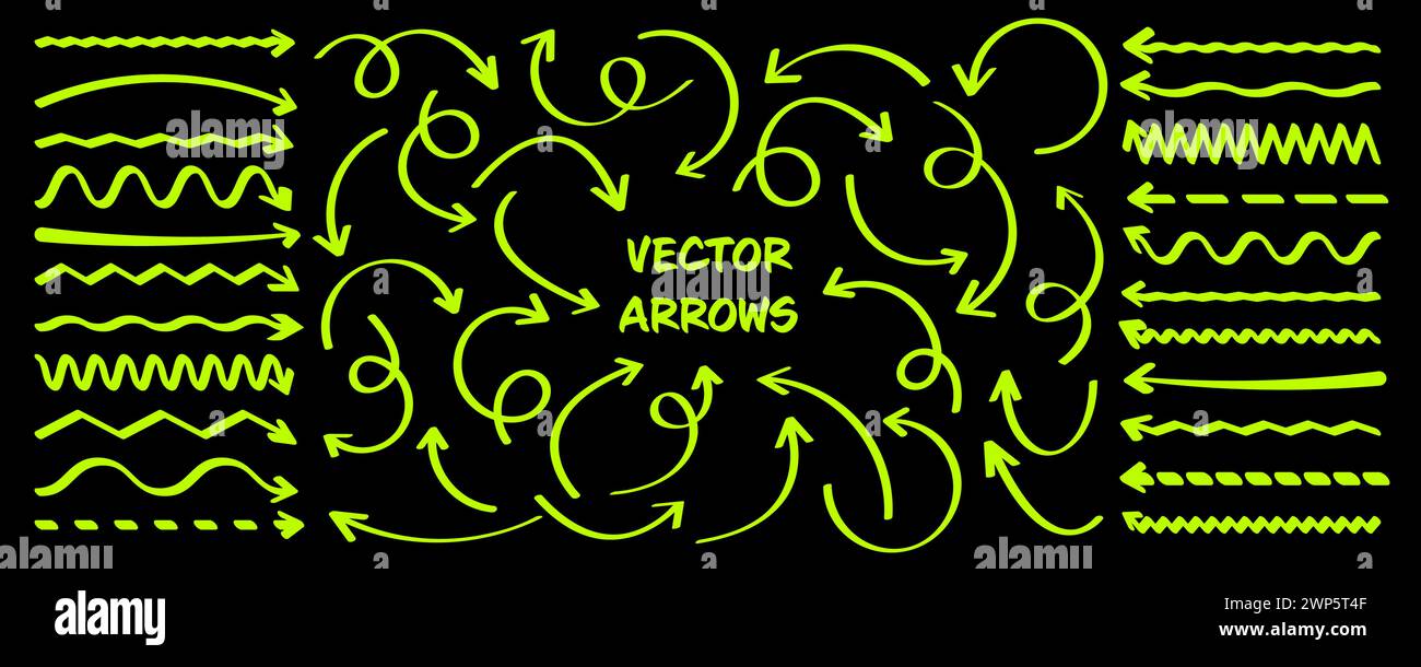 Hand drawn arrows, highlighter lines. Marker stroke, brush pen drawn ...