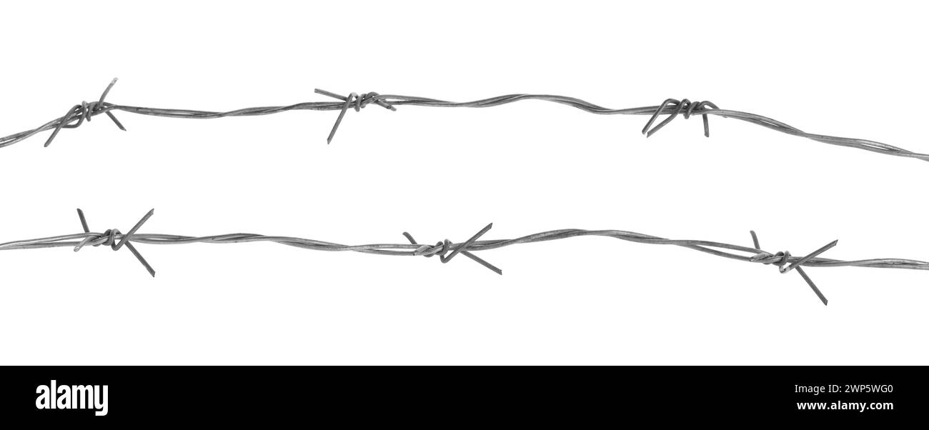 Shiny metal barbed wire isolated on white Stock Photo - Alamy