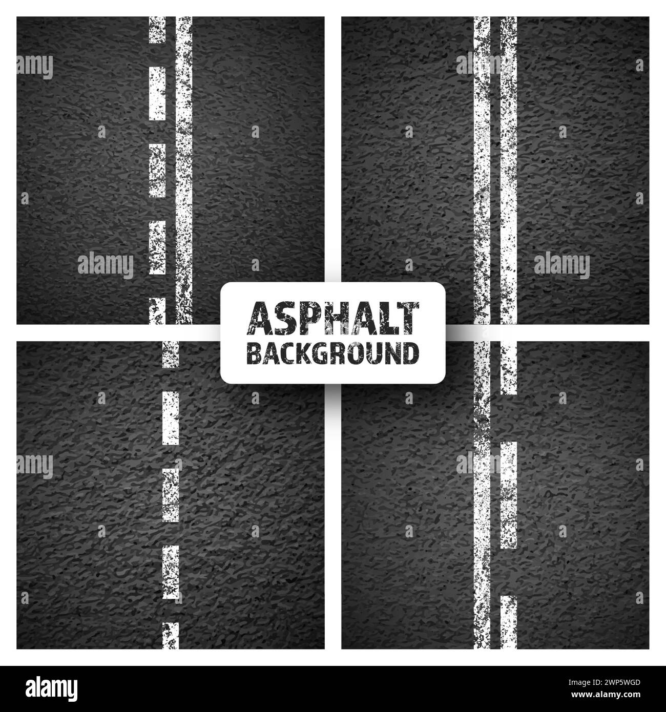 Asphalt road with white cracked lane marking, concrete highway surface ...