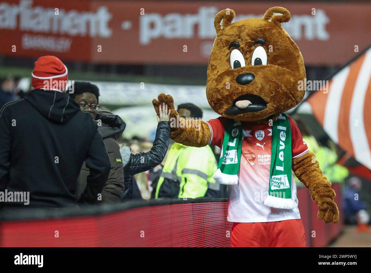 Barnsley, UK. 06th Mar, 2024. Toby Tyke giving fans a high five before ...