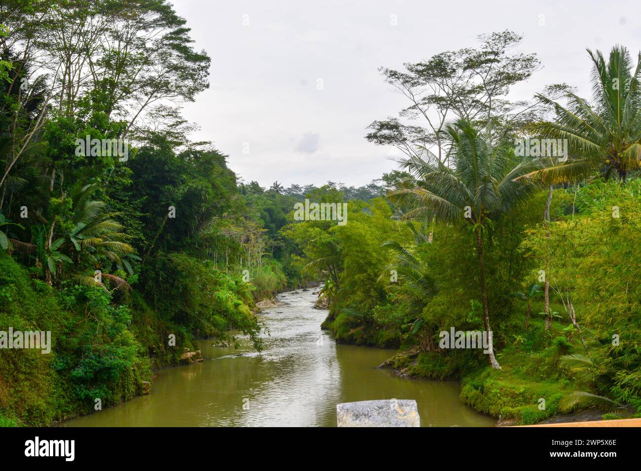 A fast-flowing stream and dramatic lenticular clouds against a dark sky ...