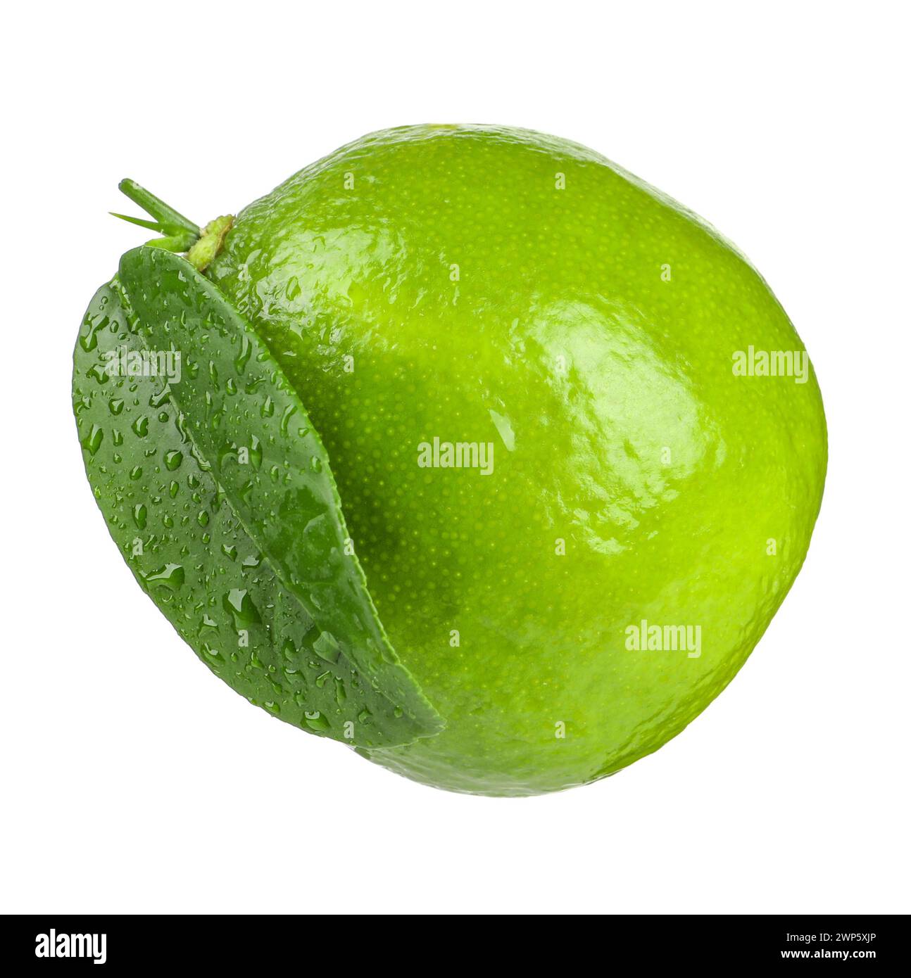 Fresh green ripe lime with wet leaf isolated on white Stock Photo - Alamy