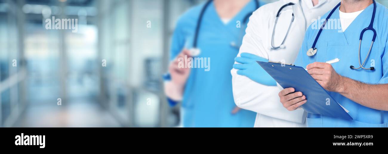 Doctors and nurse in hospital, closeup. Banner design with space for ...