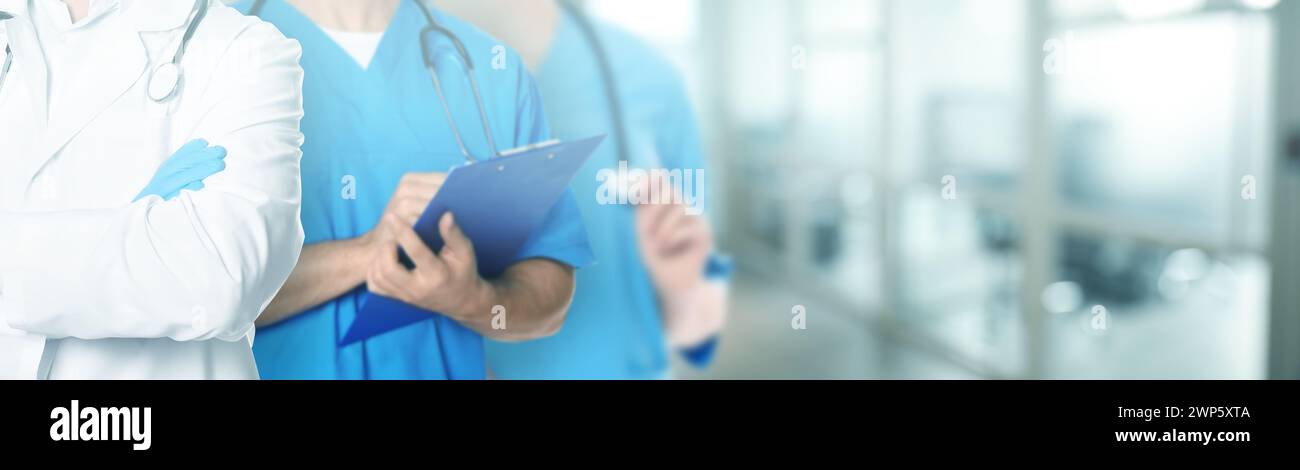 Doctors and nurse in hospital, closeup. Banner design with space for ...