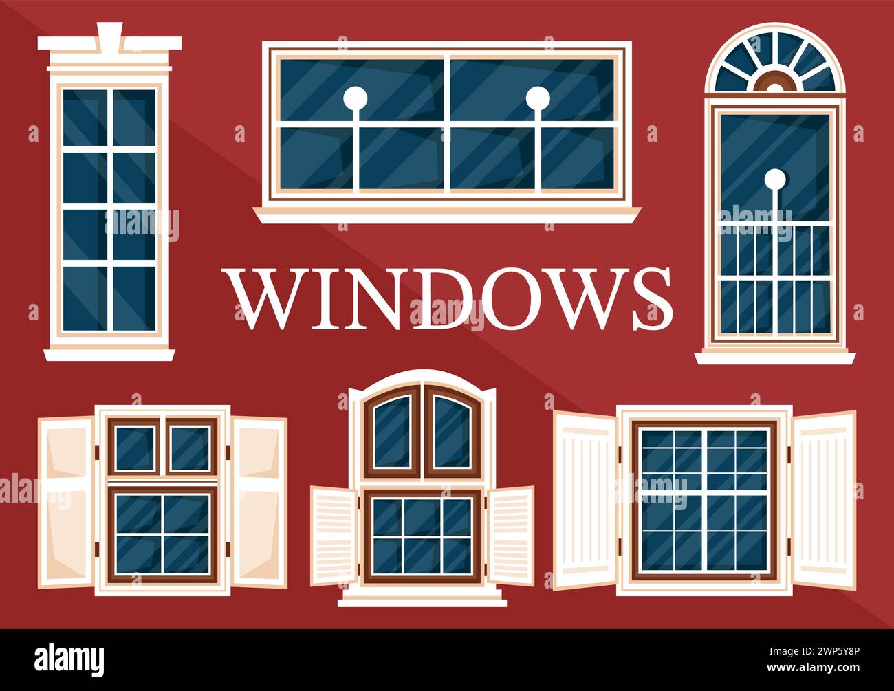 House Architecture Vector Illustration with Doors and Windows Various ...
