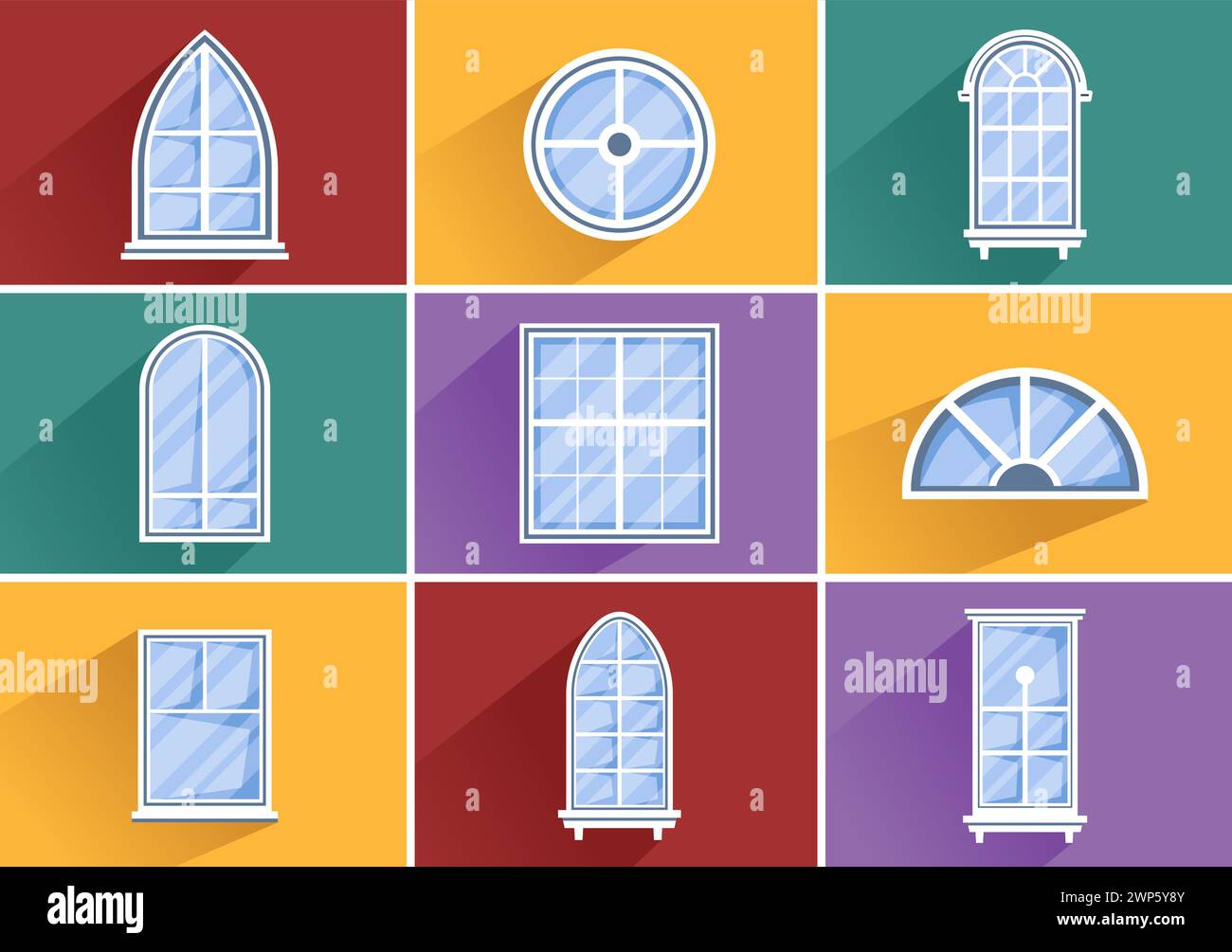House Architecture Vector Illustration with Doors and Windows Various ...