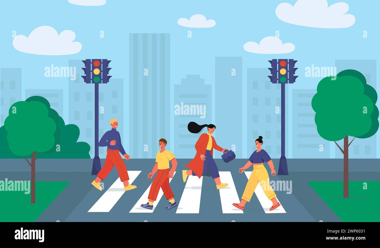 Pedestrians at city traffic lights vector Stock Vector Image & Art - Alamy