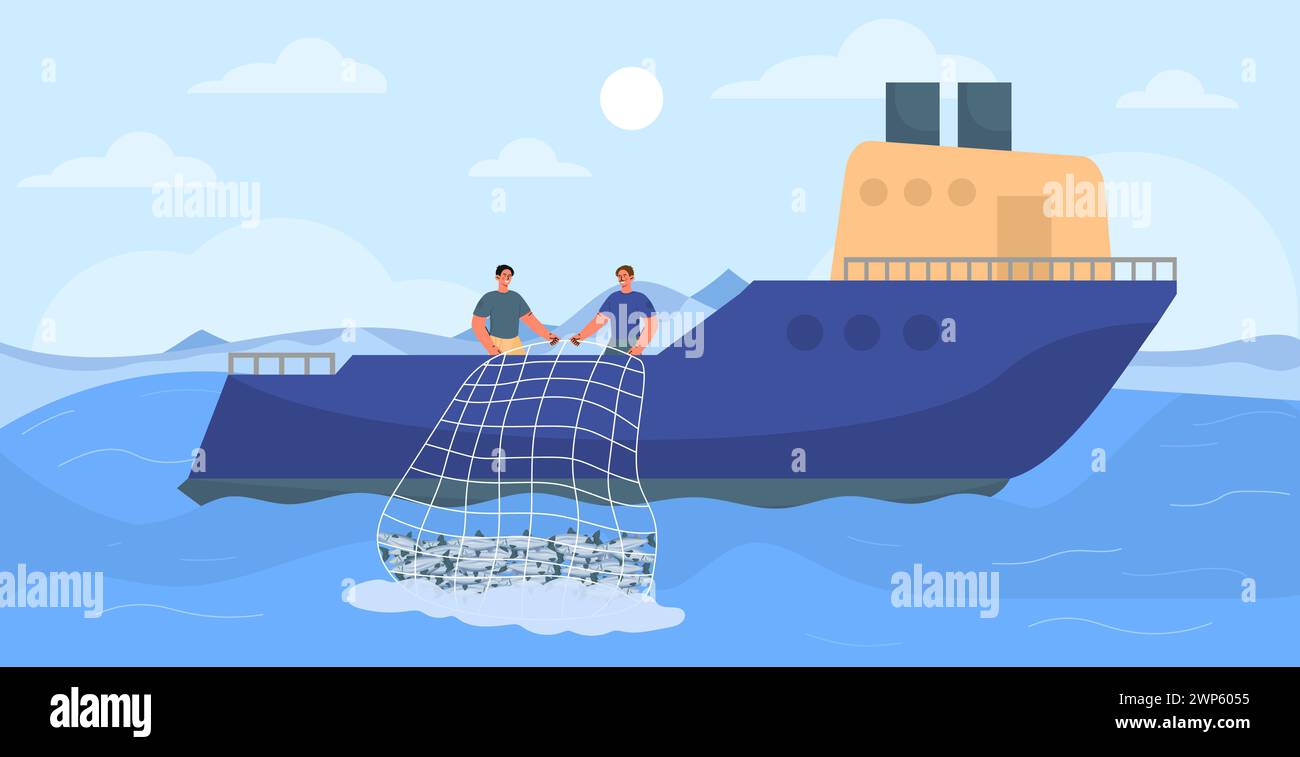 Men at fishing ship vector concept Stock Vector Image & Art - Alamy