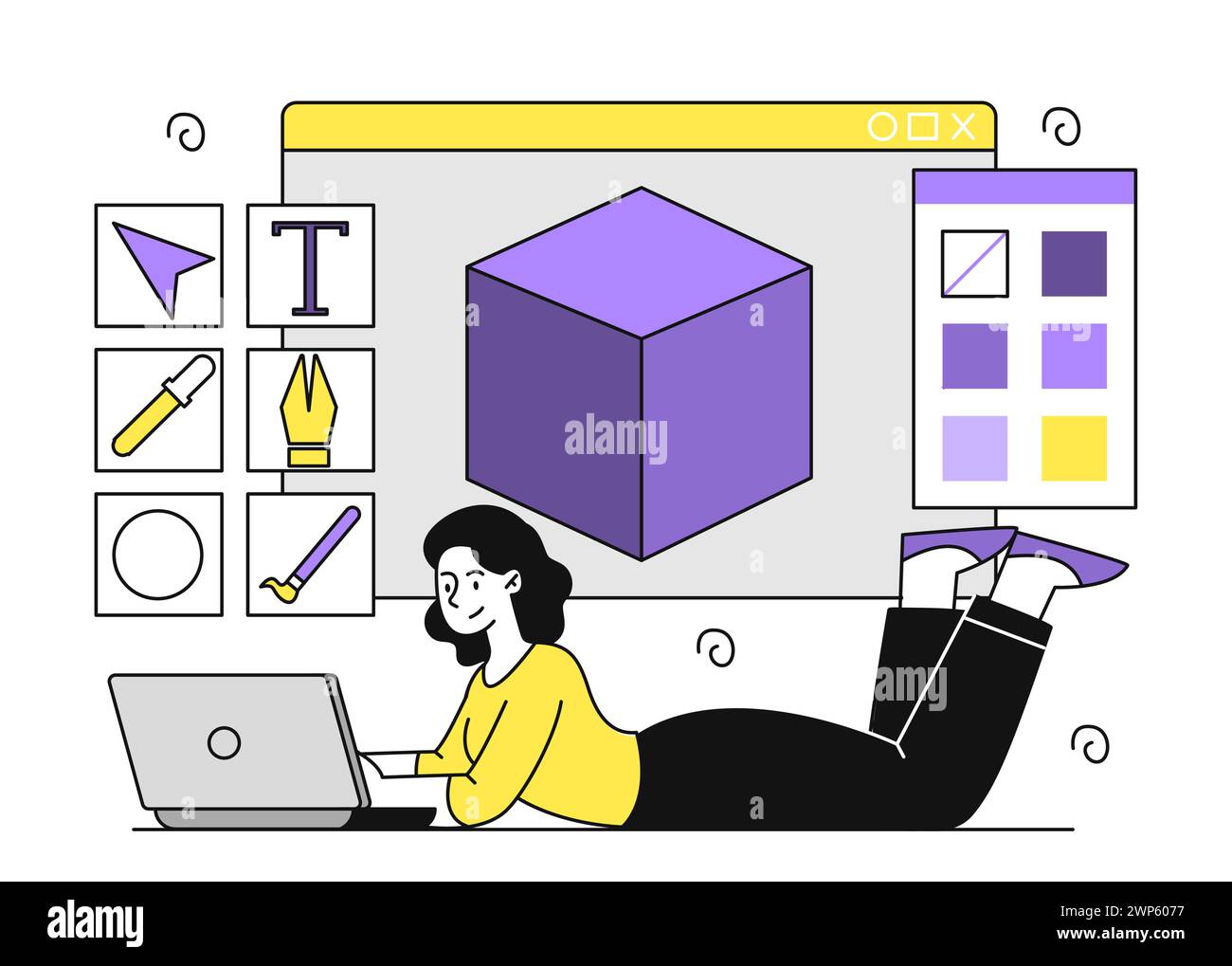 Woman tablet sitting table Stock Vector Images - Alamy