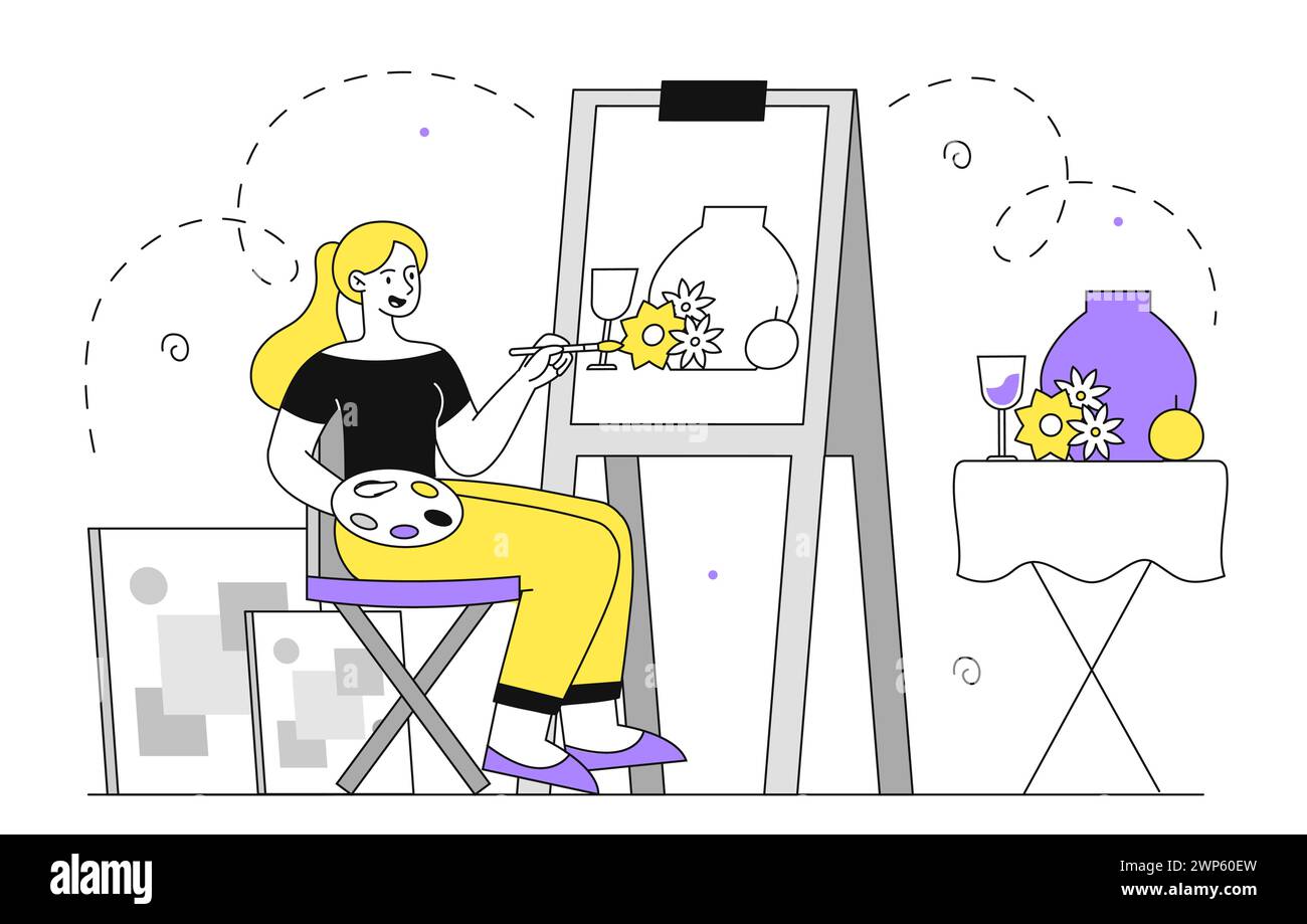 Woman artist draws vector simple Stock Vector Image & Art - Alamy