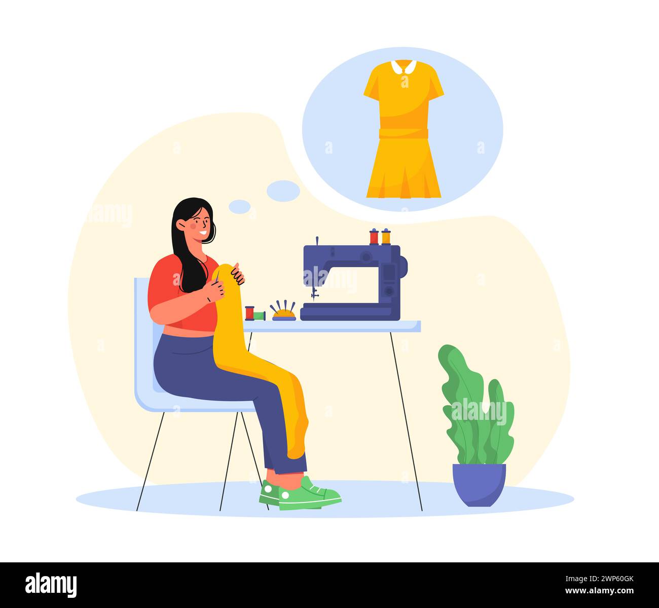 Woman sew dress vector Stock Vector Image & Art - Alamy