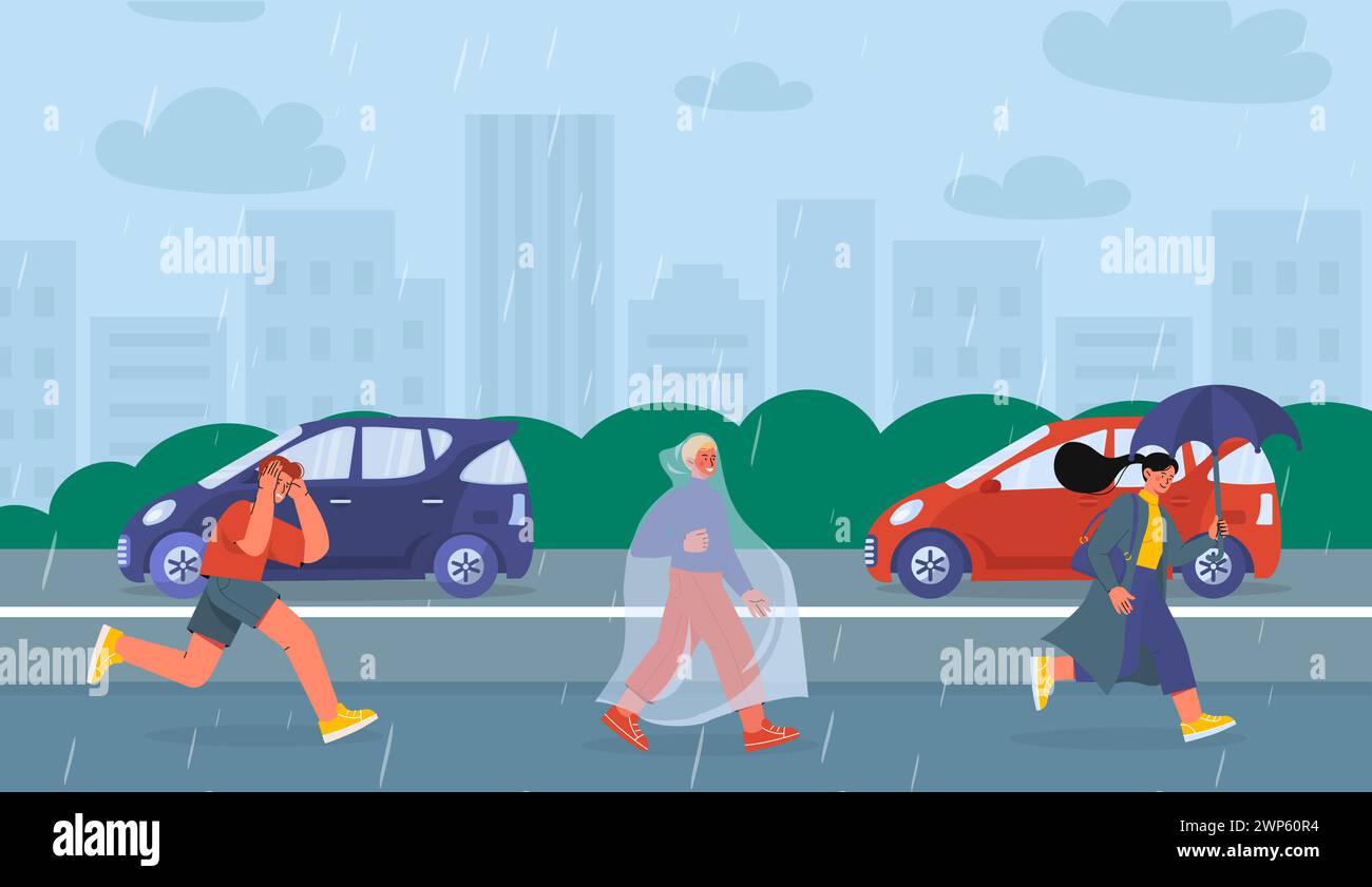 People walk in rain vector Stock Vector Image & Art - Alamy