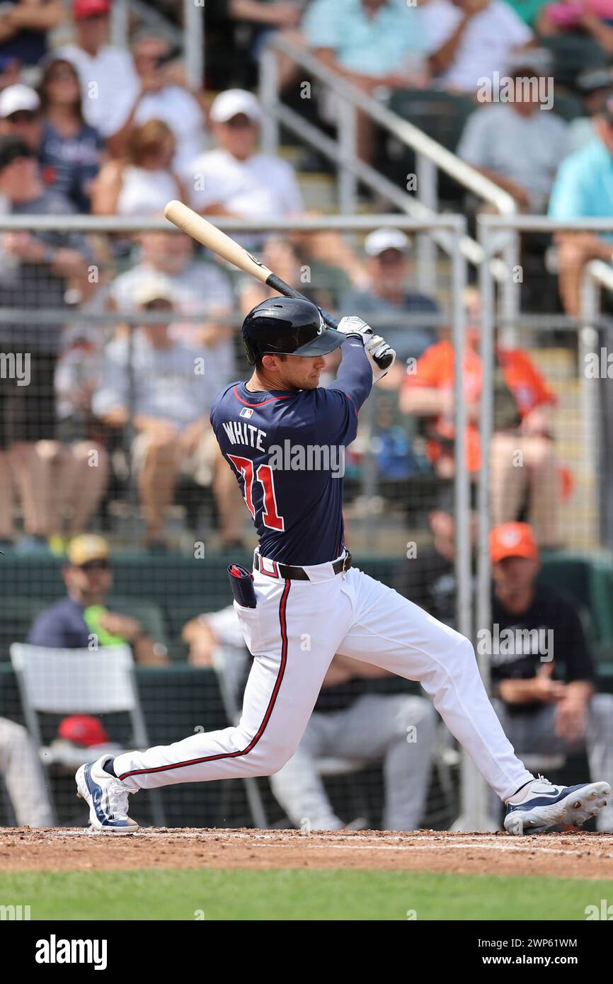 North Port FL USA; Atlanta Braves designated hitter Eli White singles ...