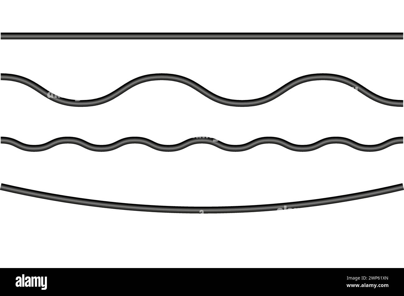 Four horizontal lines with different curvatures, from straight to a ...