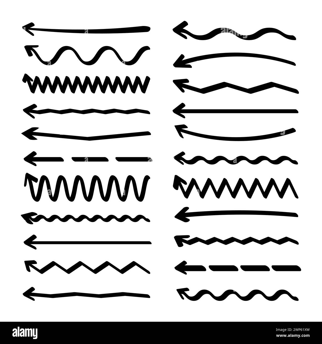 Hand drawn arrows, highlighter lines. Marker stroke, brush pen drawn ...