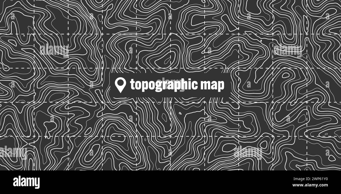 Topographic map with contour lines. Geographic terrain grid, relief ...