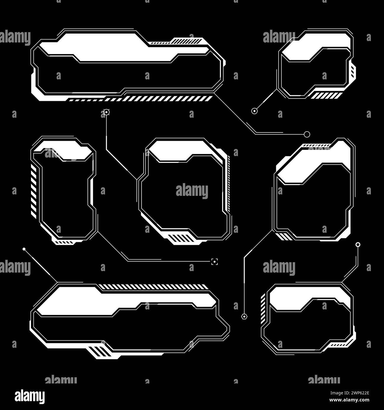 White futuristic HUD, UI elements. Sci-fi user interface text boxes ...