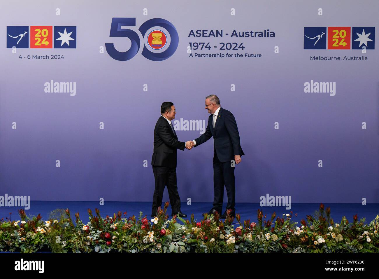 (L-R) Secretary-General of ASEAN, Kao Kim Hourn, and Prime Minister of Australia, Anthony ...