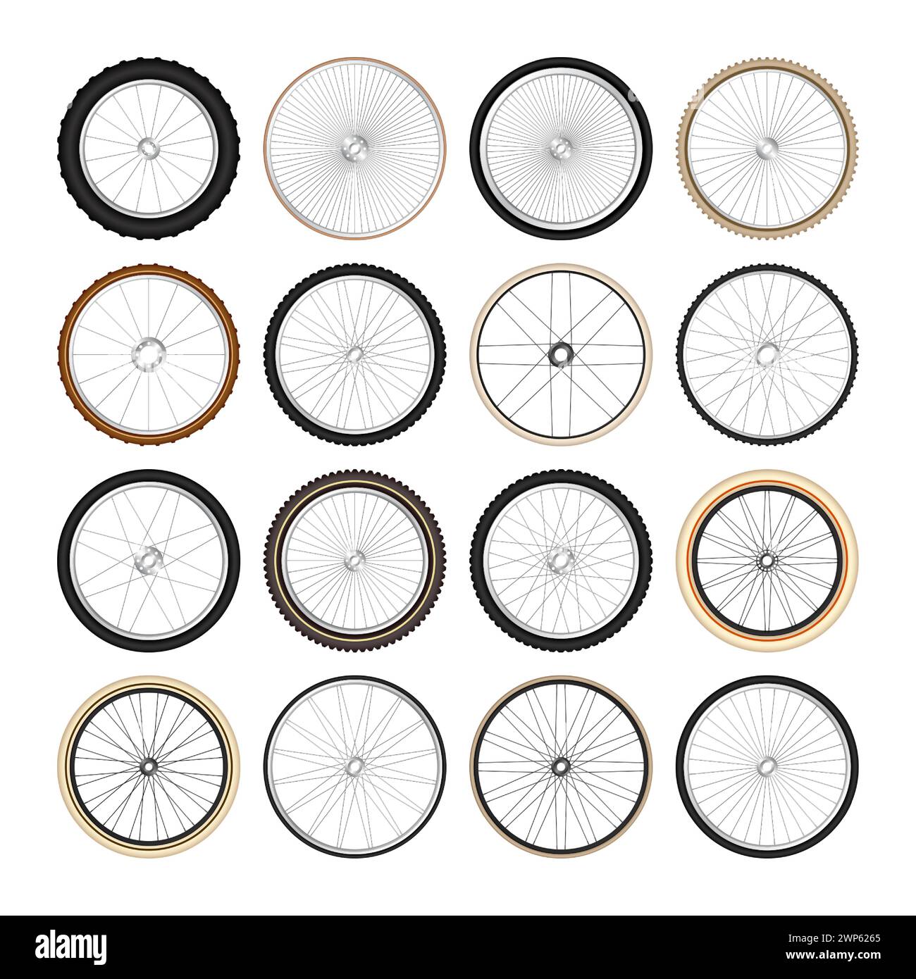 Realistic 3d retro bicycle wheels. Vintage bike rubber tyres, shiny ...