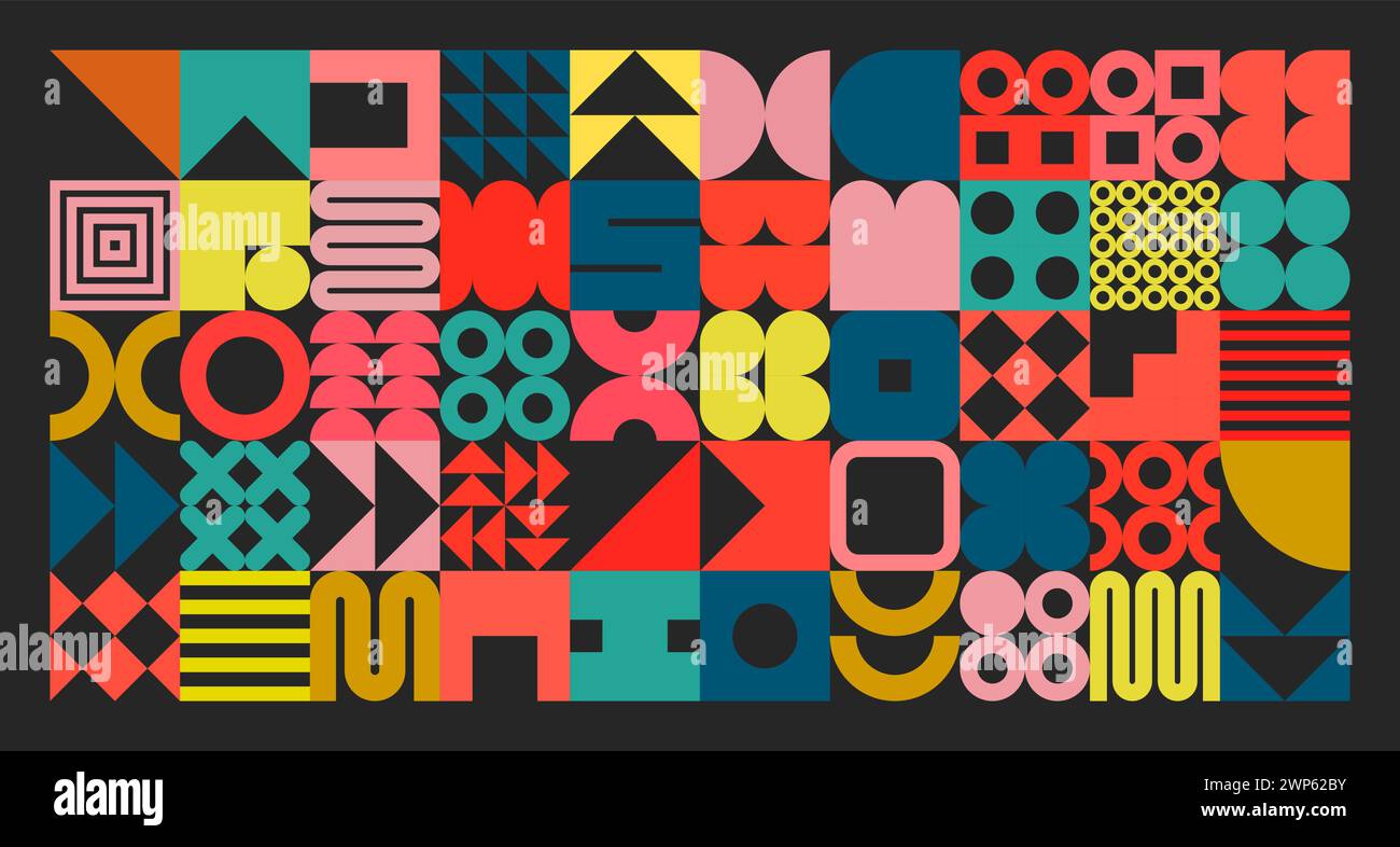 Geometric texture with simple shapes, symbols. Colorful primitive ...
