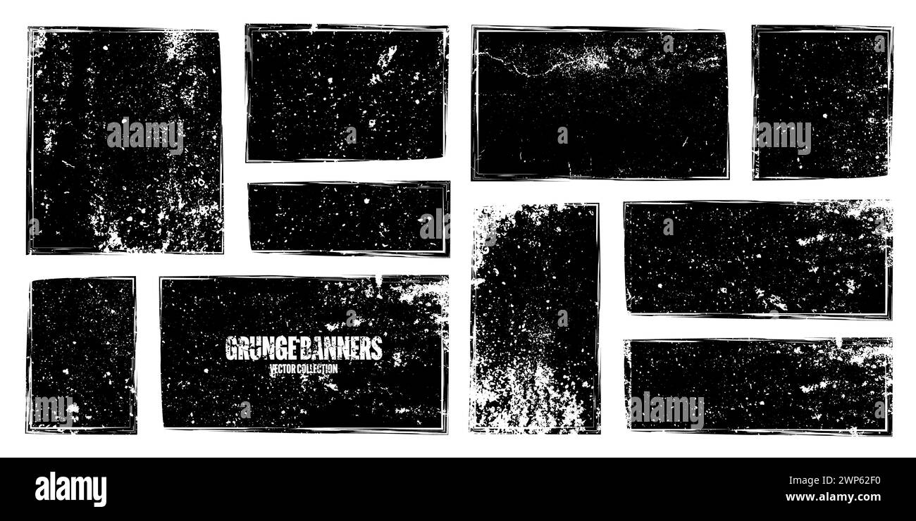 Grunge square frames, banners with stains and scratches. Brush stroke ...