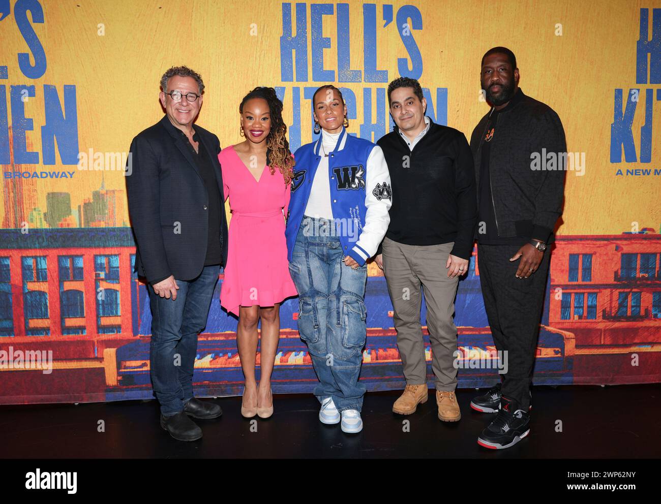 Michael Greif, from left, Camille A. Brown, Alicia Keys, Kristoffer Diaz, and Adam Blackstone ...