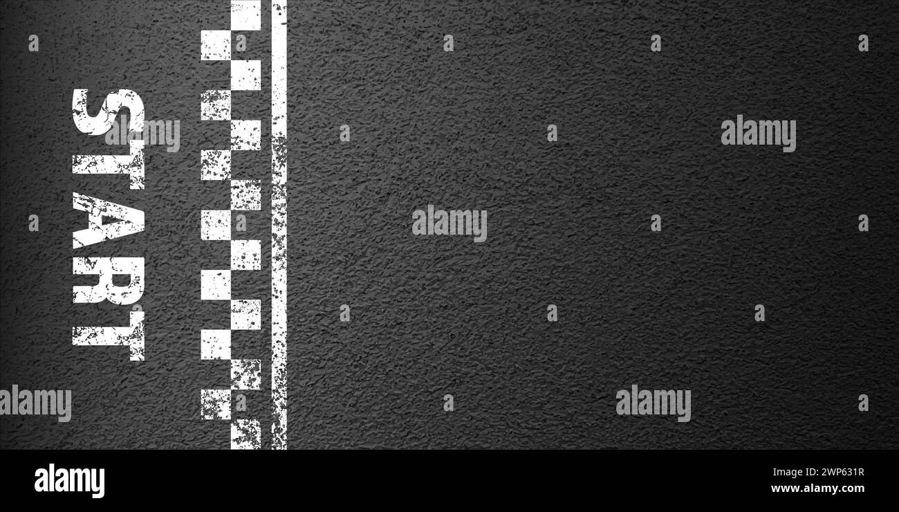 Asphalt road with white start line marking, concrete highway surface ...