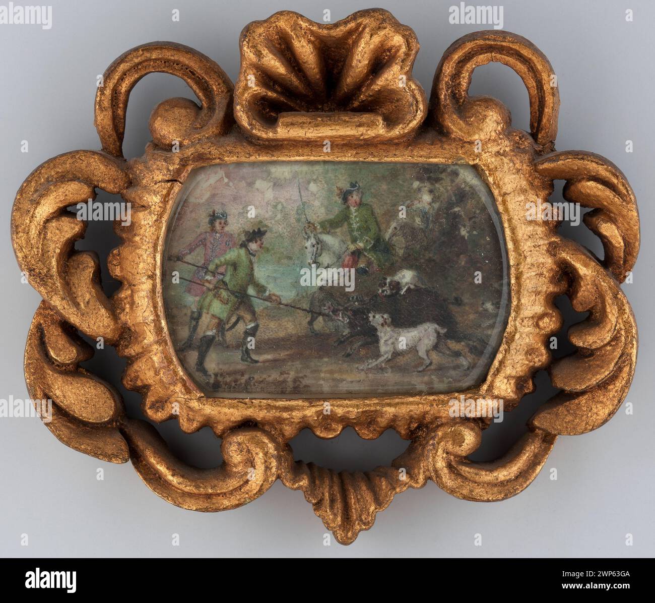 Miniature depicting a wild boar hunting scene after 1750, showing men ...