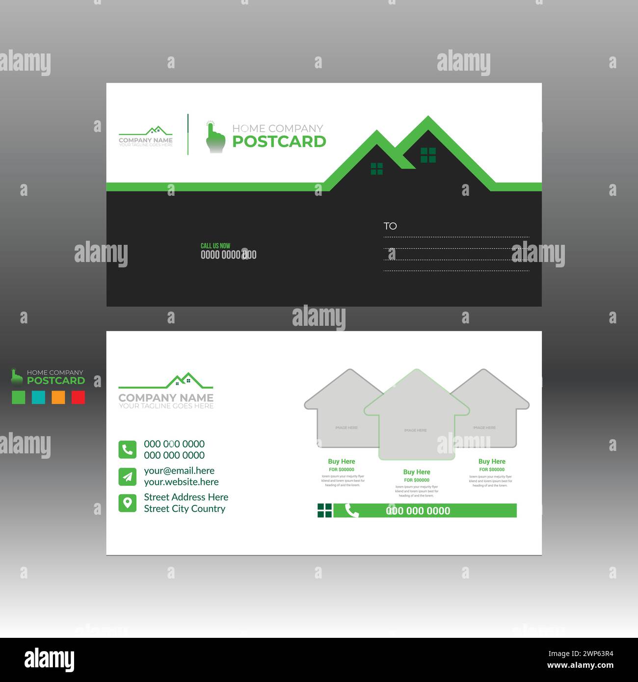 4 colored vector made Postcard Design for invitation and home and ...