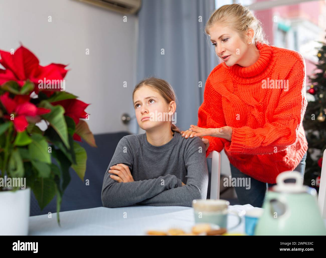 Teenage girl ignoring her mother before Christmas Stock Photo - Alamy