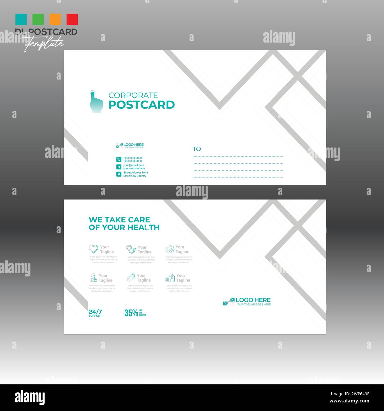 4 colored vector made Postcard Design for invitation and any use Stock ...