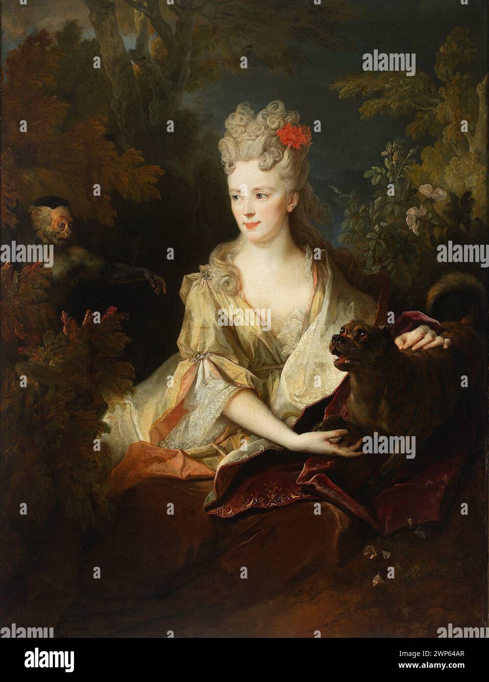 Portrait of a lady with a dog and Ma PK; Largillierre, Nicolas de (1656 ...