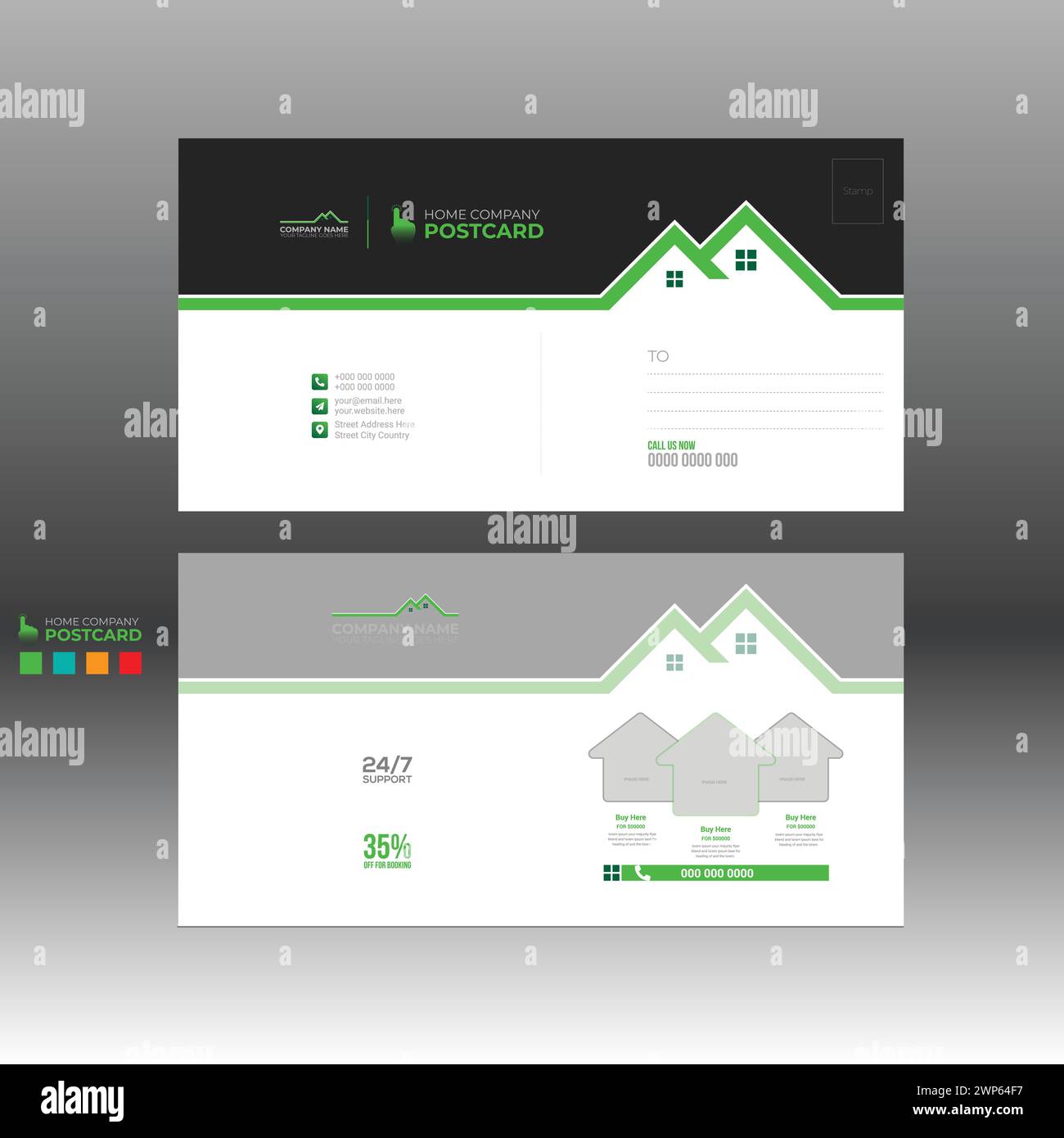 4 colored vector made Postcard Design for invitation and home and ...