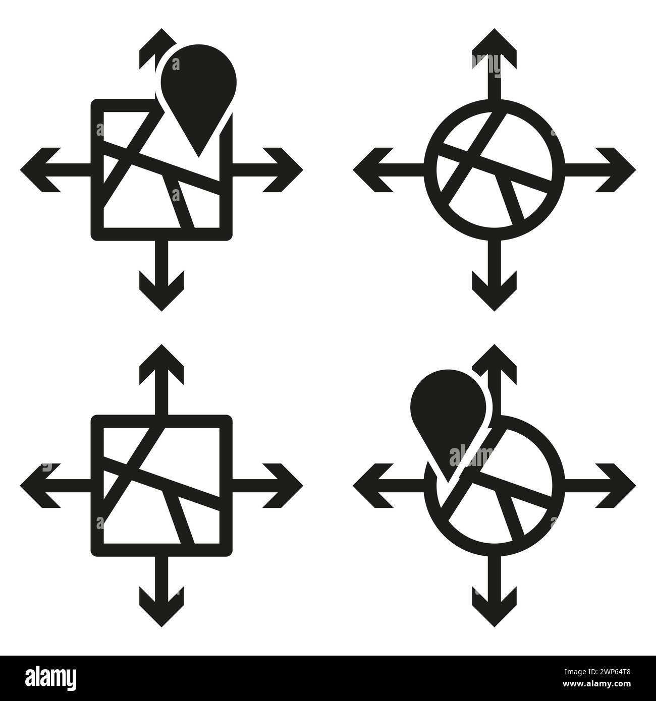 Icon navigation location. Map and compass arrows. Directional travel symbols. Vector ...