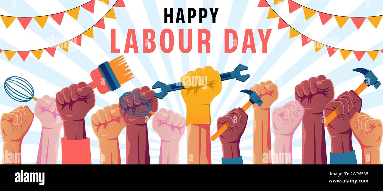 Happy labour day horizontal banner illustration design Stock Vector ...