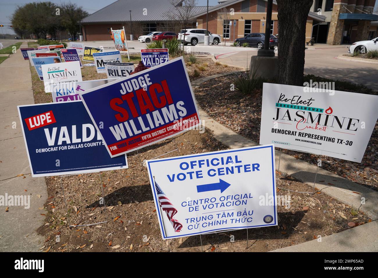 March 5, 2024, Grand Prairie, United States: Political signs are seen ...