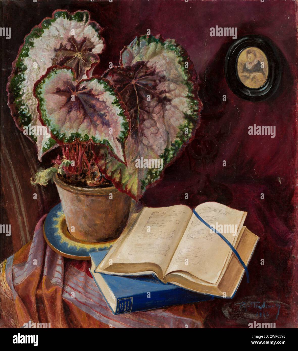Begonia and book; W Sowicz, Rafa (1867-1944); 1935 (1935-00-00-1935-00 ...