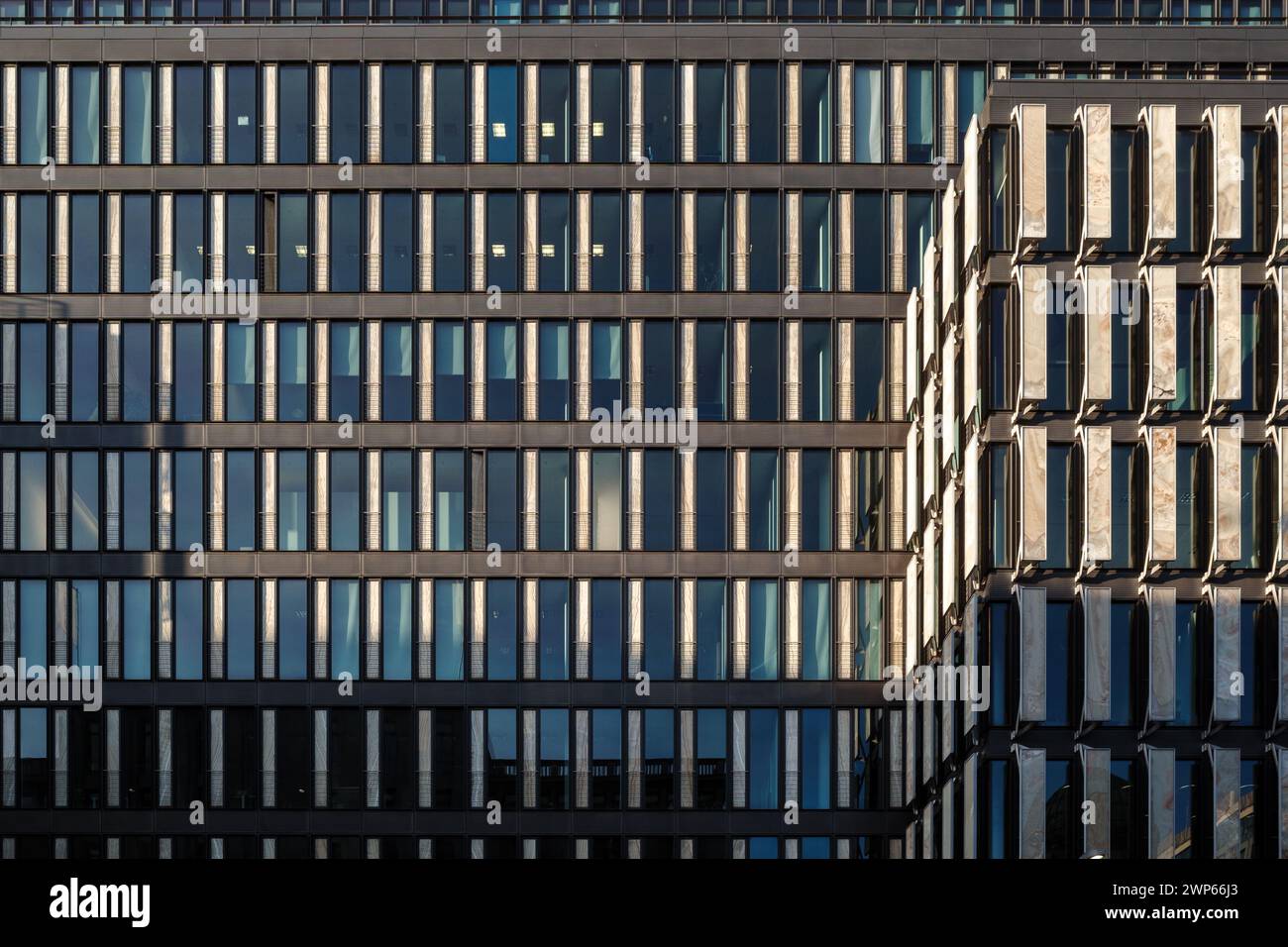 The geometric symmetry of modern office building facades with a mix of ...