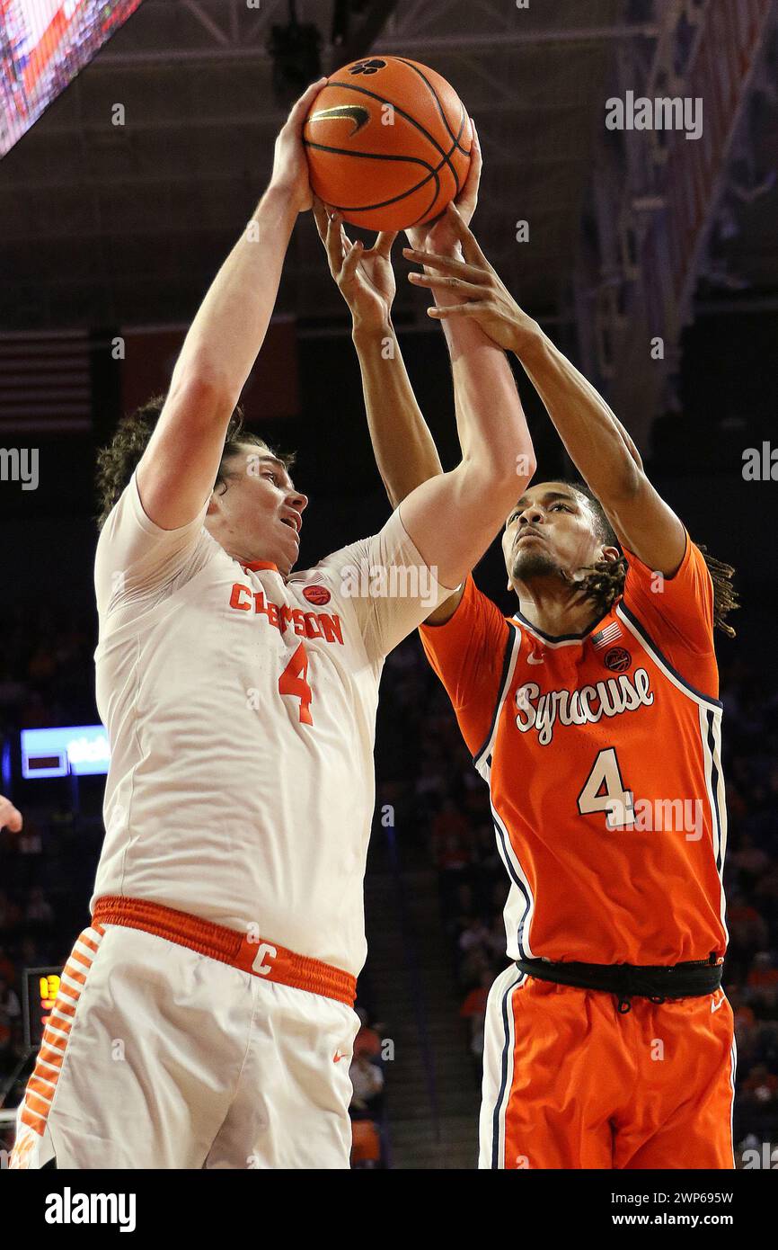CLEMSON, SC - MARCH 05: Clemson Tigers forward Ian Schieffelin (4) and ...