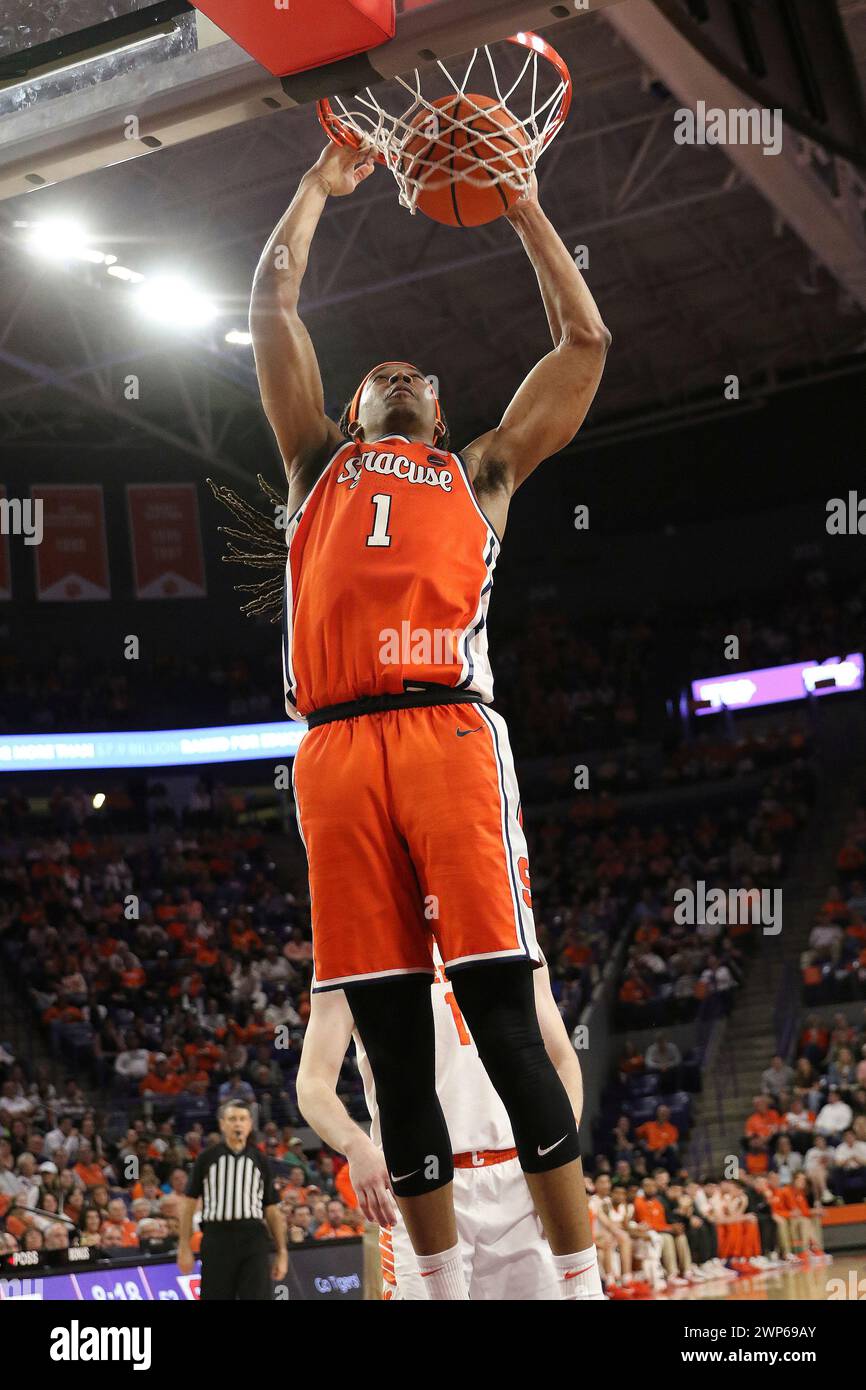 CLEMSON, SC - MARCH 05: Syracuse Orange forward Maliq Brown (1) gets a ...