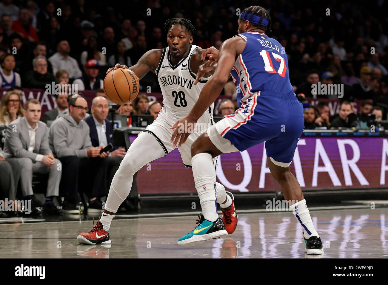 Brooklyn Nets forward Dorian Finney-Smith (28) drives past Philadelphia ...