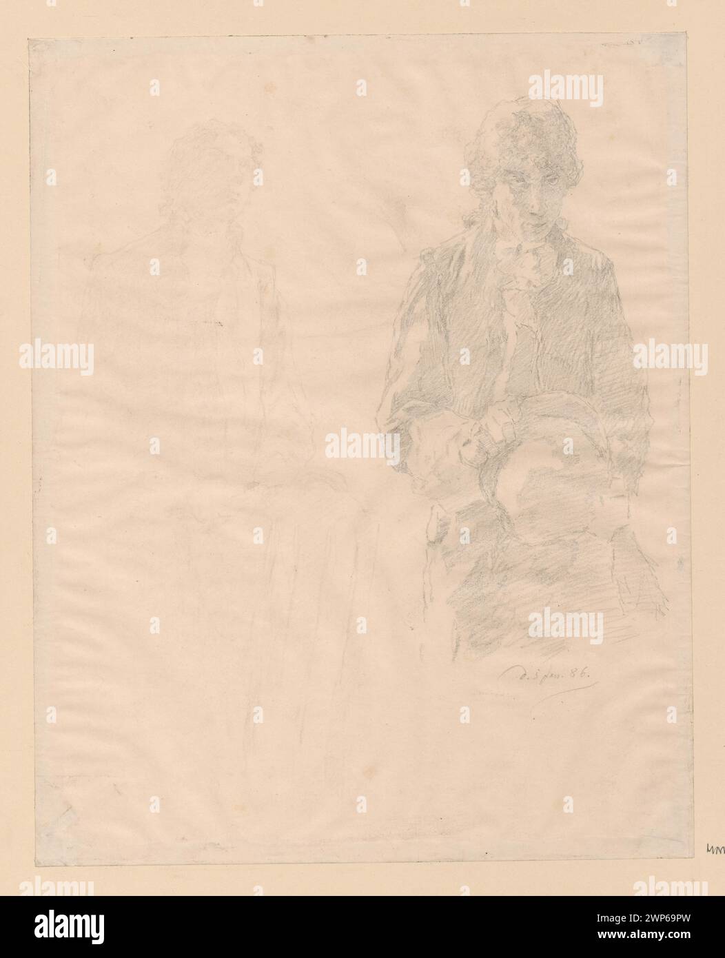 Sketch of a man of a man in a historical costume holding a headgear in ...