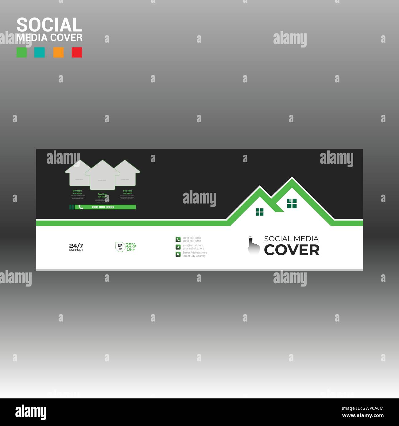 4 colored vector made social media cover banner design for home and ...