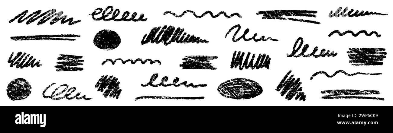 Chalk brush underline stroke set. Crayon marker highlight scribble ...