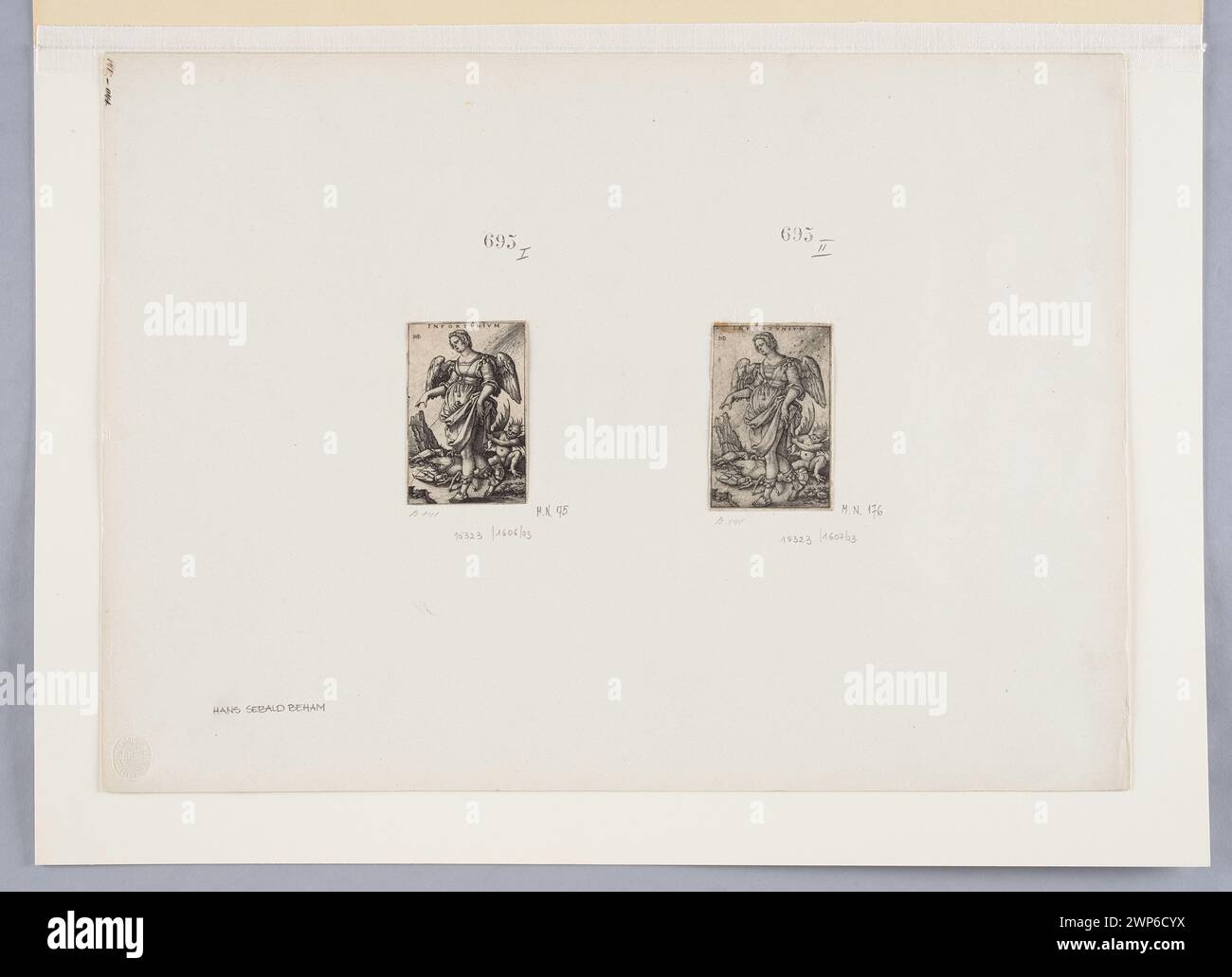 Engraving titled 'Misfortune' by Hans Sebald Beham, created in the 16th ...