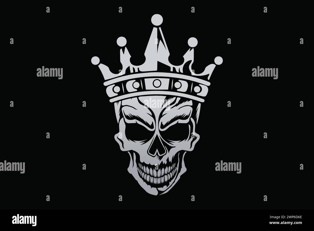 Vintage Skull with Crown Vector Illustration, Gothic Royalty Emblem ...