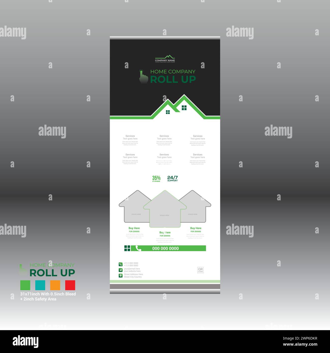 4 colored vector made roll up banner design for home and building ...