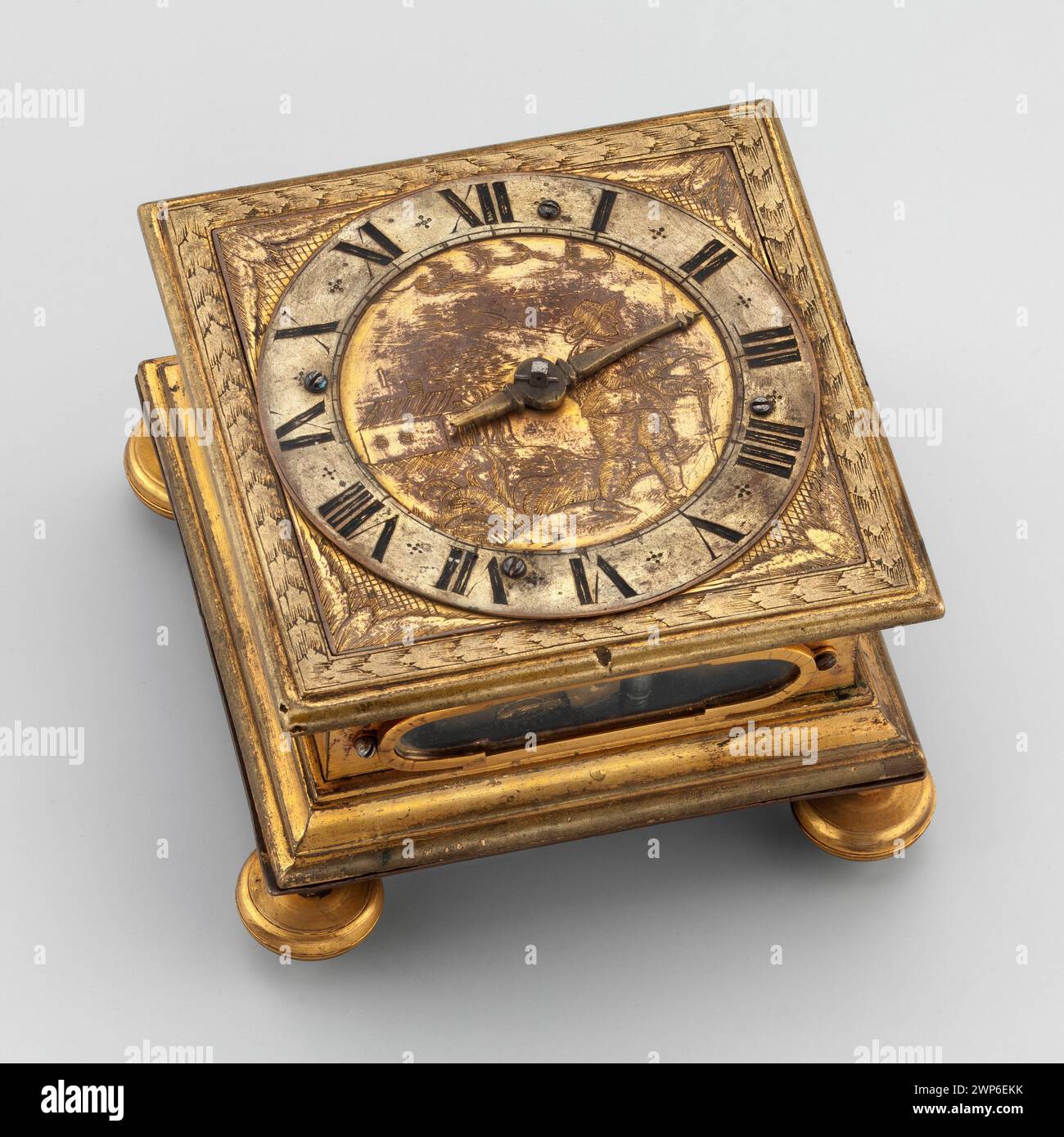 A 17th-century tiled clock by Johannes Messner depicting villagers and ...