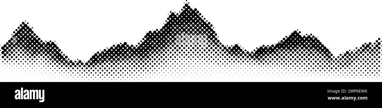 Grunge halftone mountain range. Black textured landscape terrain ...