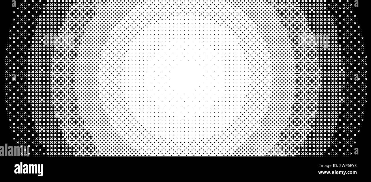 Radial pixelated gradient texture. Black and white dithered round gradation. Retro circle video ...